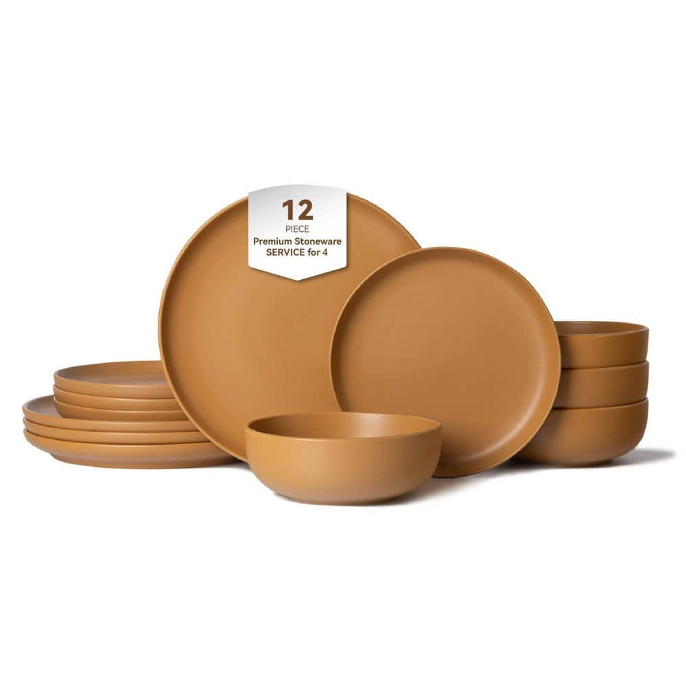 Tahanbath 12 Piece Stackable Dinnerware Set-Non Toxic Matte Glaze ...