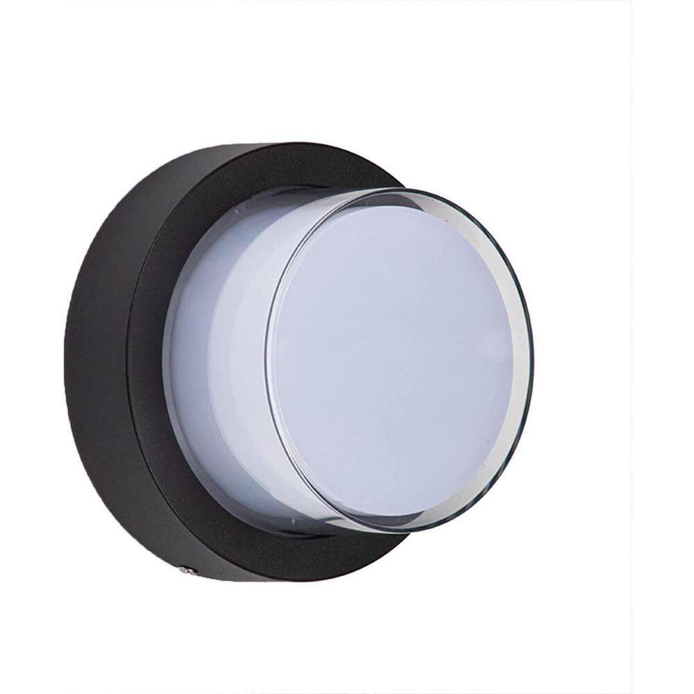 Sunlite Black LED Round Modern Outdoor Hardwired Wall Lantern Sconce ...