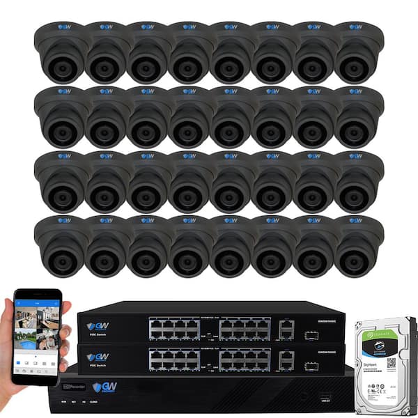 GW Security 32-Channel 8MP 8TB NVR Security Camera System 32 Wired Turret Cameras 2.8mm Fixed ...