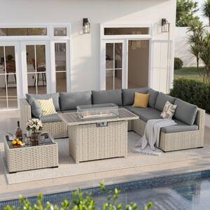 ELPOSUN 8-Piece Patio Conversation Set with Fire Pit Table, Coffee ...