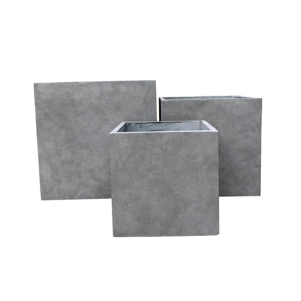 KANTE Set of 3 Lightweight Modern Square Outdoor Planters, 16 in., 12 ...