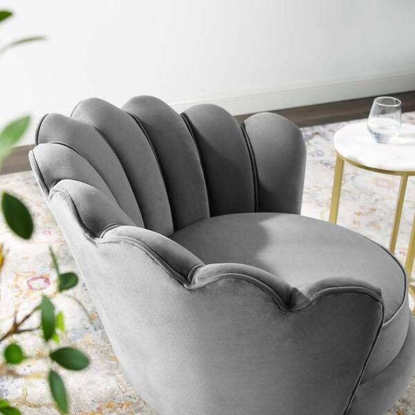 Modway Admire Gray Scalloped Edge Performance Velvet Accent Armchair