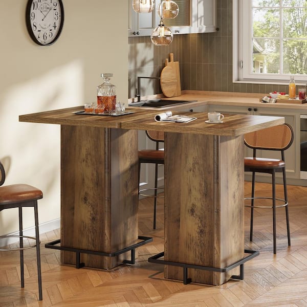 BYBLIGHT Kearsten 39.4 in. H Brown Square Bar Table, Wooden Bar Table ...