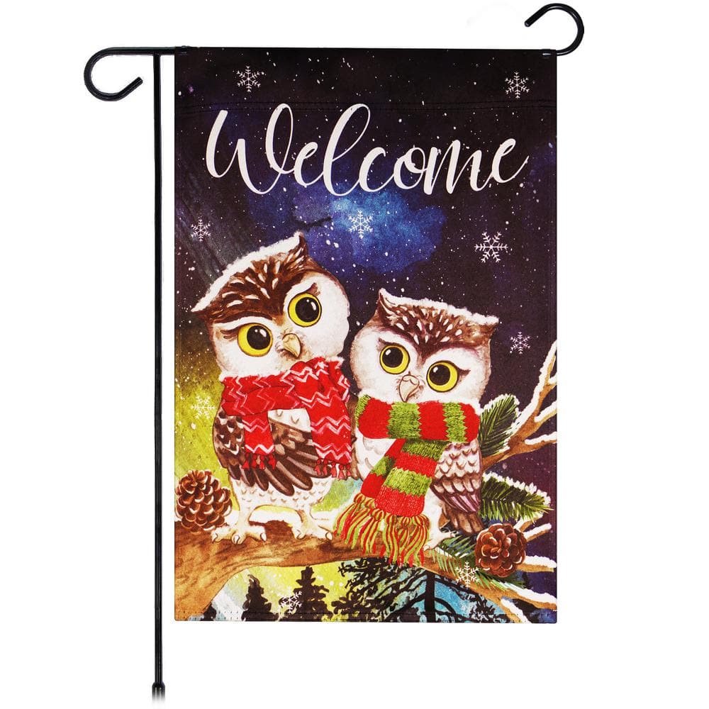 G128 1 ft. x 1.5 ft. Polyester Welcome Cozy Owls Christmas 2-Sided ...