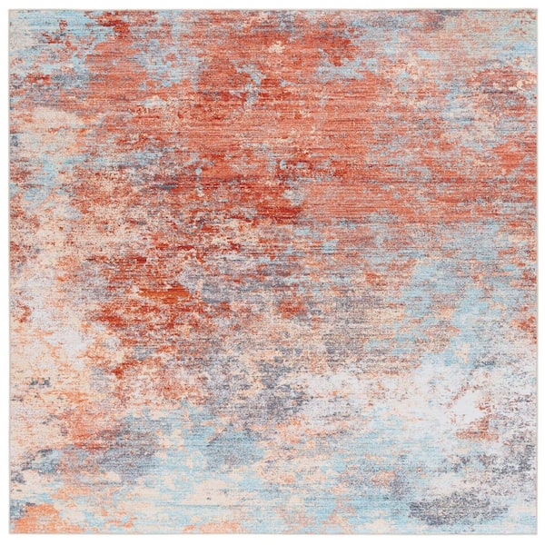 SAFAVIEH Tacoma Rust/Aqua 4 ft. x 4 ft. Machine Washable Distressed ...
