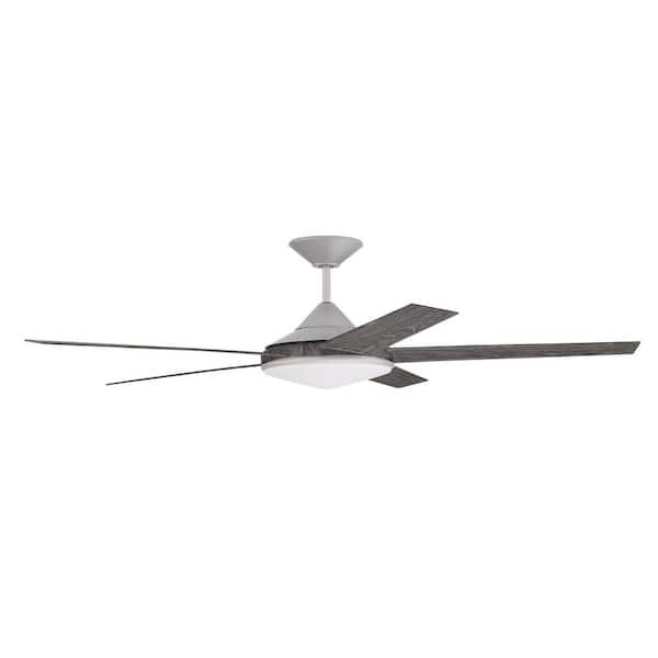 CRAFTMADE Delaney 60 in. Indoor/Outdoor Painted Nickel Ceiling Fan with ...