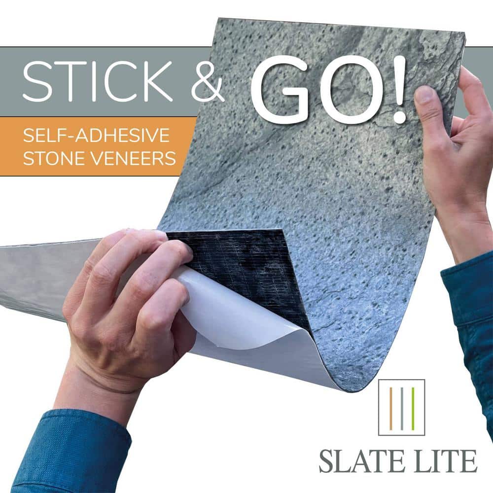 Slate-Lite Silver Stick & Go 12in x 24in Self-Adhesive Stone Veneers ...