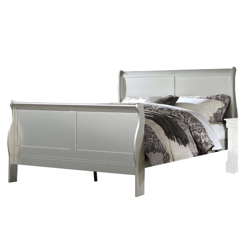 Benjara Sleigh Silver Wood Frame King Size Panel Bed with Thin Legs ...