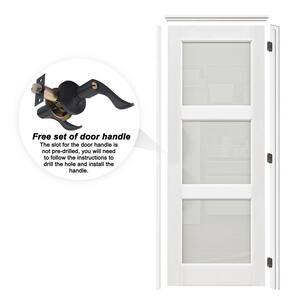 ARK DESIGN 32 in. x 80 in. 3-Lite Frosted Glass Right White Solid Core ...