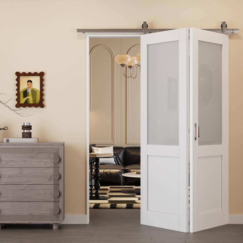 ARK DESIGN 60 in. x 80 in. 1/2 Lite Tempered Frosted Glass White Primed ...