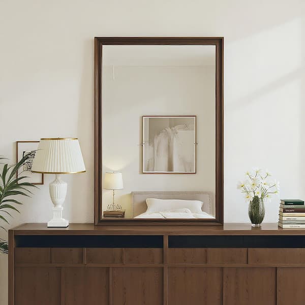 Spigel 24 in W x 36 in. H Rectangle Wood Retro Brown Framed Wall Mirror ...
