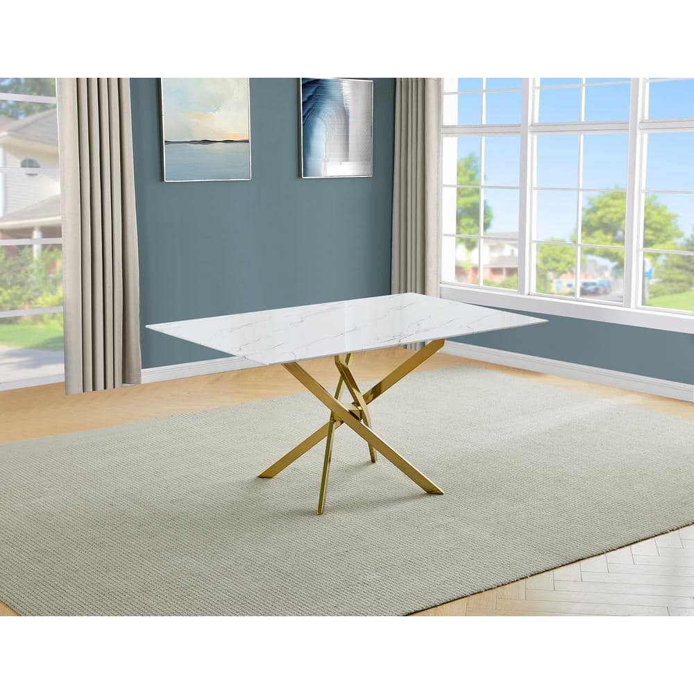 Best Quality Furniture Esteban White Glass Top 38 in W. Cross Leg Base ...