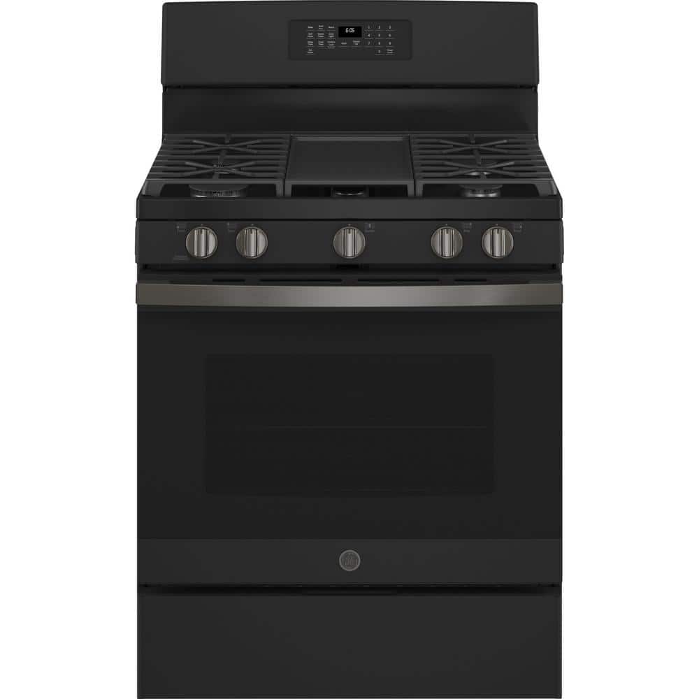 GE 30 in. 5.0 cu. ft. Gas Range with Self-Cleaning Oven in Black Slate ...