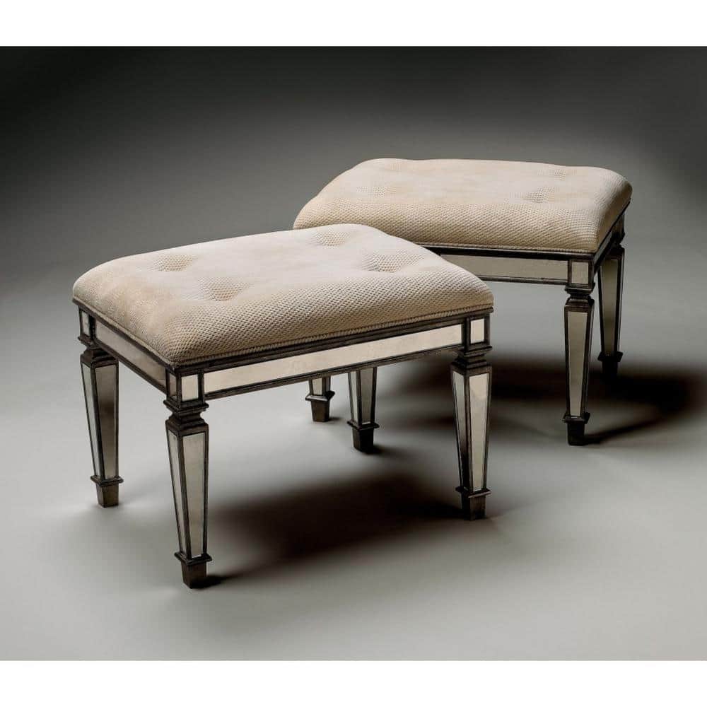 HomeRoots Bernadette Silver Bench Tufted, Upholstered (20.75 x 25 x 18. ...