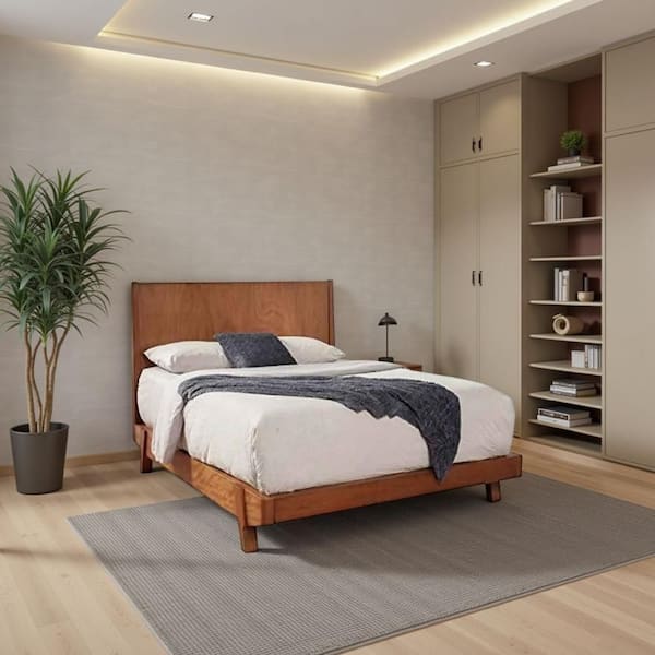 Benjara Brown Wood Frame Full Size Platform Bed with Angled Block Legs ...