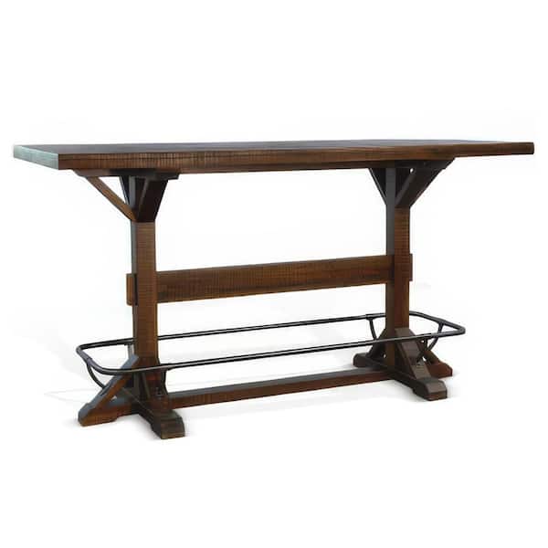 Benjara Flint 78 in. Dark Brown Wood Pub Bar Table with Black Metal ...