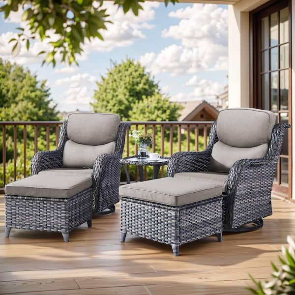 Gymojoy Carolina Patio Swivel Chair Gray 5-Piece Wicker Outdoor Ottoman ...