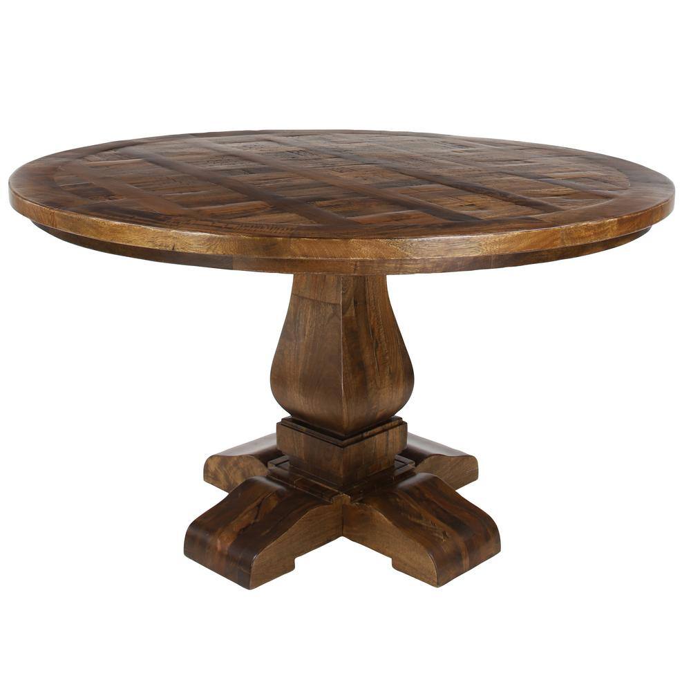 Litton Lane 54 in. x 30 in. Brown Large Parquet Wood Round Dining Table ...