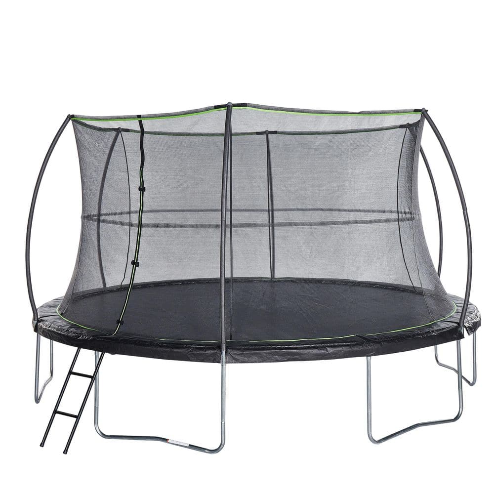 JUMPKING 14 ft. Round Trampoline with Protective Enclosure and Powder ...