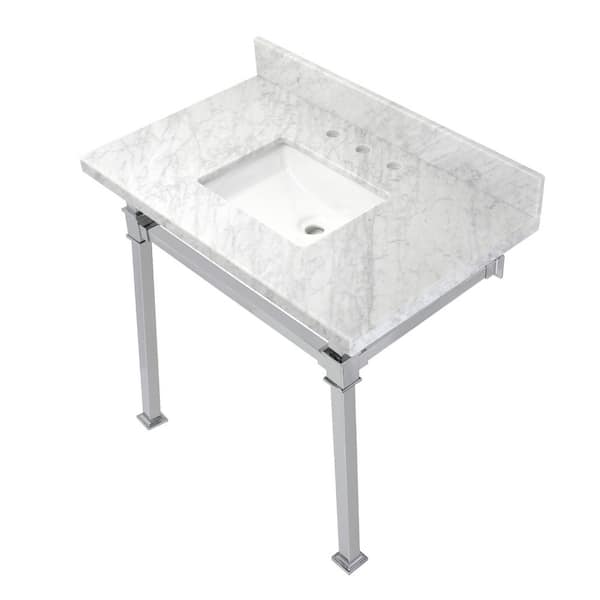 Kingston Brass Monarch 36 in. Marble White Console Sink Basin and Leg ...
