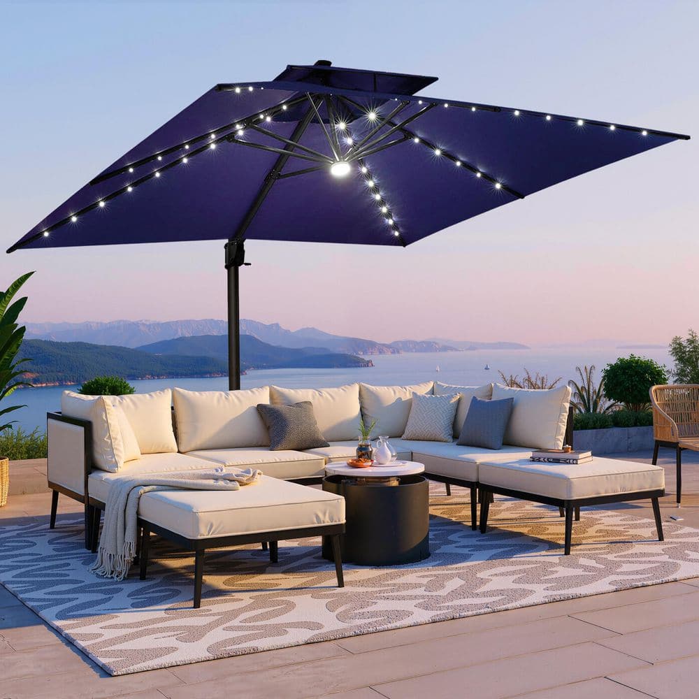 CLOUDFLY 11 ft. x 11 ft. Cantilever Patio Umbrella Solar LED Lights ...