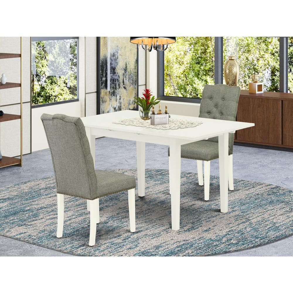 East West Furniture 3-Piece Linen White Finish Rectangular Solid Wood ...