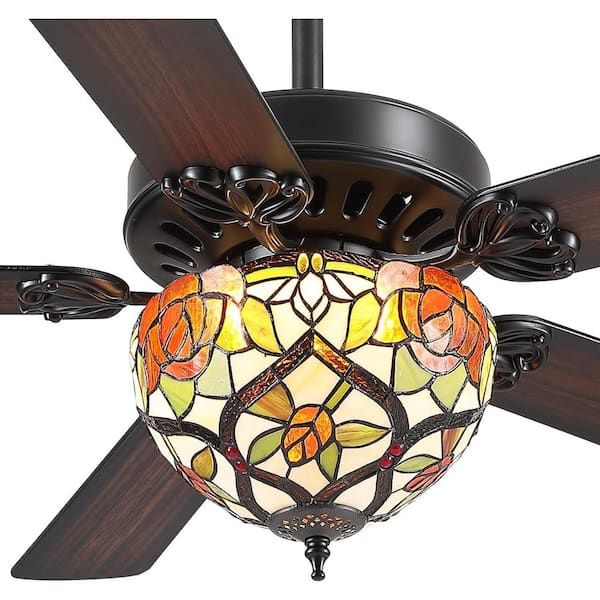 Kviflon 52 in. Indoor/Outdoor Tiffany Retro Downrod Brown Ceiling Fan ...