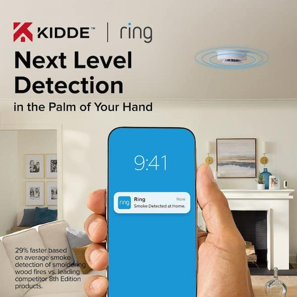 Kidde Hardwired Ring App Enabled Smart Smoke & Carbon Monoxide Detector, AA Battery Backup ...