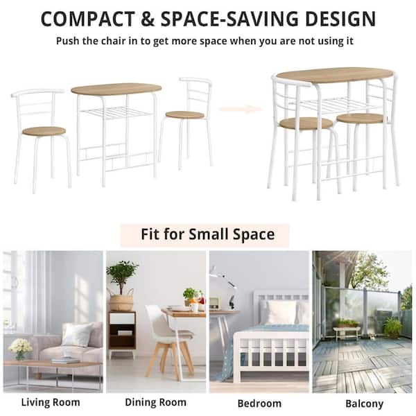 Sunrinx 3 Piece Small Size Space Saving Dining Set Bistro Set for Kitchen and Apartment