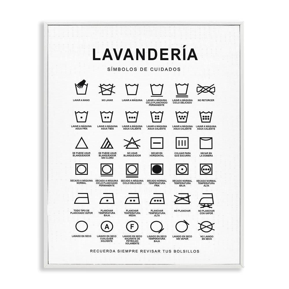 Stupell Industries Lavanderia Symbol Guide White by Lettered and Lined White Framed Typography ...