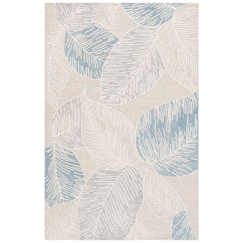 SAFAVIEH Jardin 4 ft. x 6 ft. Blue/Ivory High-Low Oversized Leaves Area ...