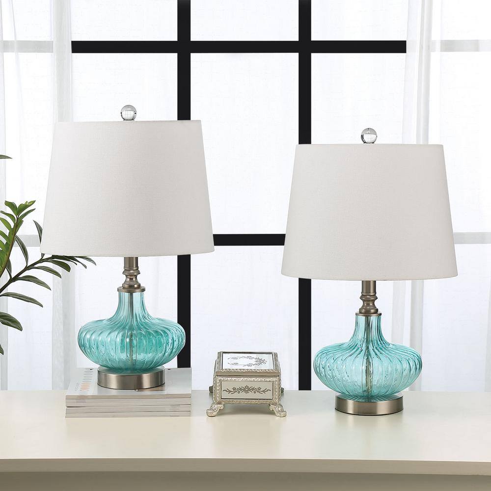 Teamson Kids Richmond 19 " Blue Glass Table Lamp Set With White Shade ...
