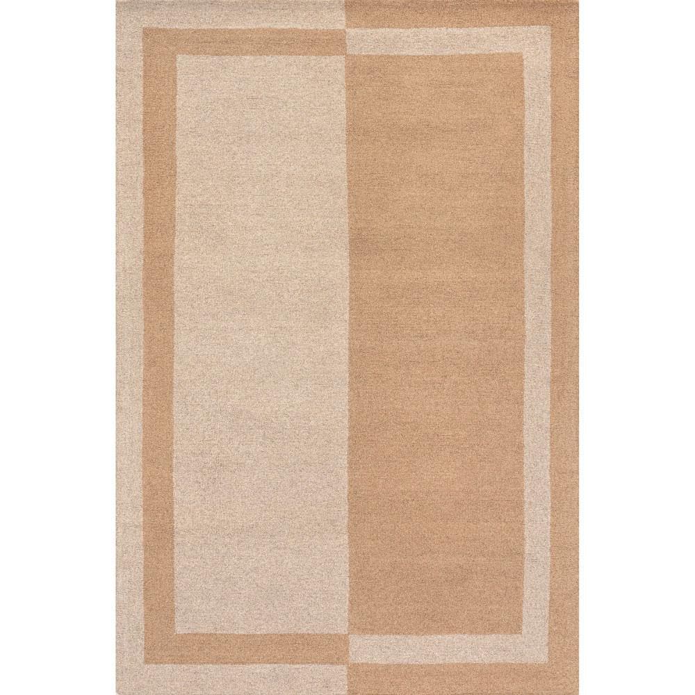 RUGS USA Gino Two-Tone Bordered Wool Beige 9 ft. x 12 ft. Area Rug ...