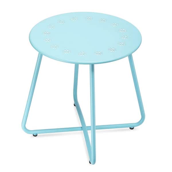 Blue round metal outdoor side table L09BCJ9GQ1 - The Home Depot