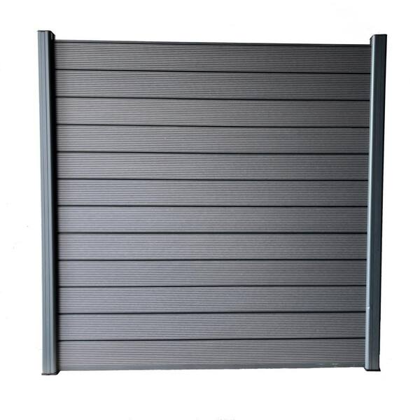 LH EP Complete Kit 6 ft. x 6 ft. Gray WPC Composite Fence Panel w/Bottom Squared Holders and ...