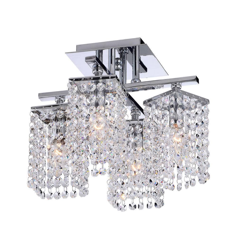 Jojospring Silvia 12.4 in. Wide 4-Light Chrome and Crystal Flush Mount L825-MG-385 - The Home Depot
