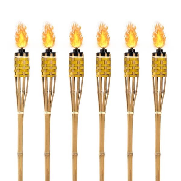Wellco 47 in.Yellow Bamboo Torches Includes Oil Canisters with Bamboo ...