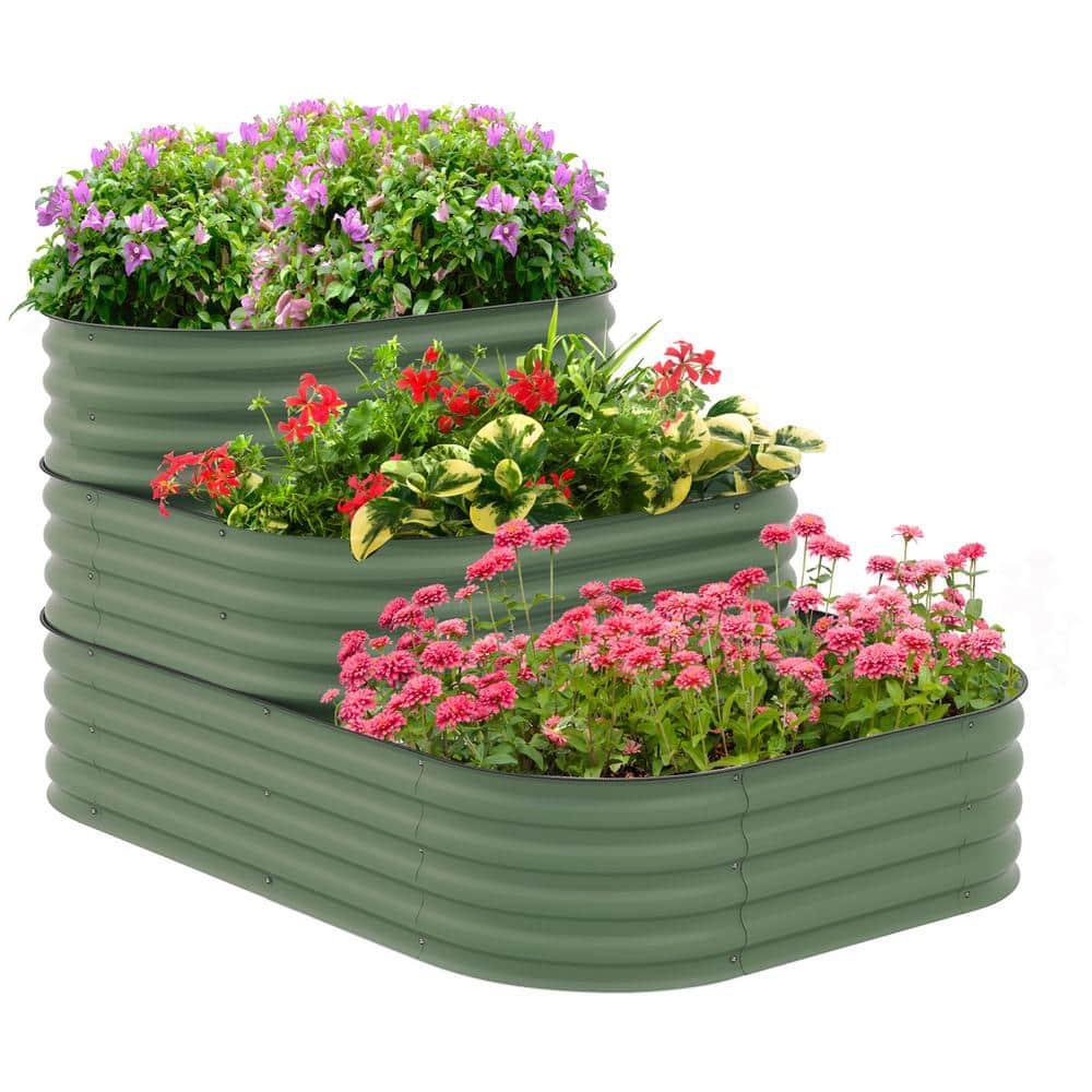 Tunearary 62 in. 3-Tier Galvanized Steel Raised Garden Bed Planter Kit ...
