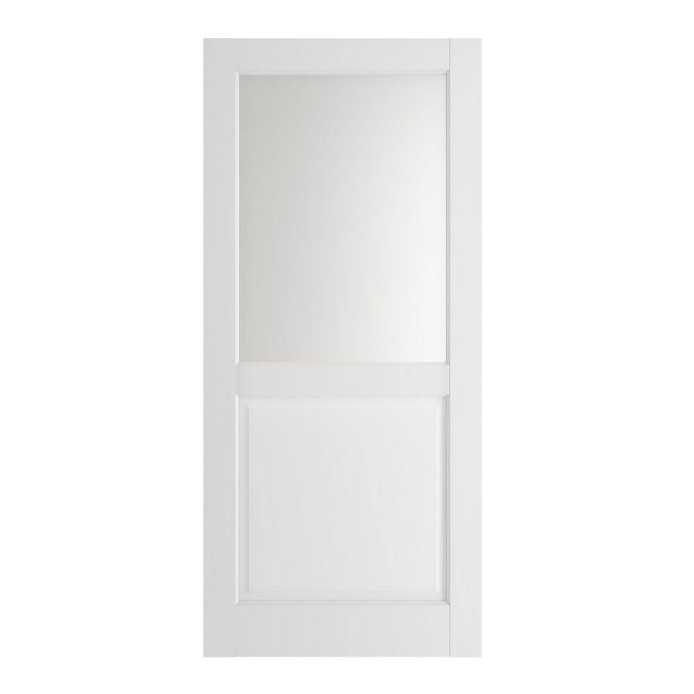 SOCBAZZAR 30 in. x 80 in. Solid Core 1/2 Frosted Glass White Primed ...