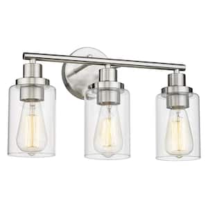 Hampton Bay Pavlen 24 in. 3-Lights Brushed Nickel Vanity Light with ...