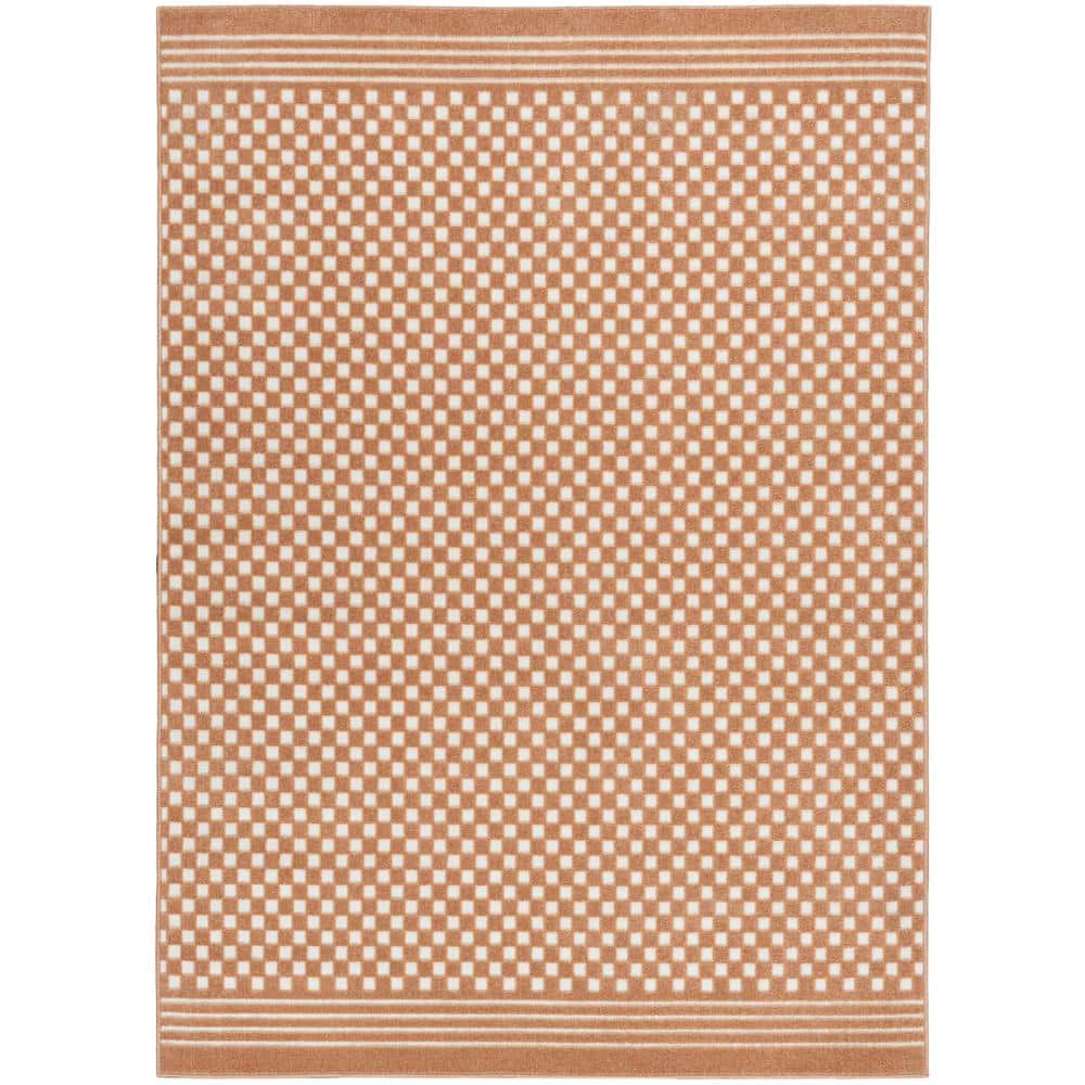Nourison Casual Copper 7 ft. x 9 ft. Checker Contemporary Area Rug ...