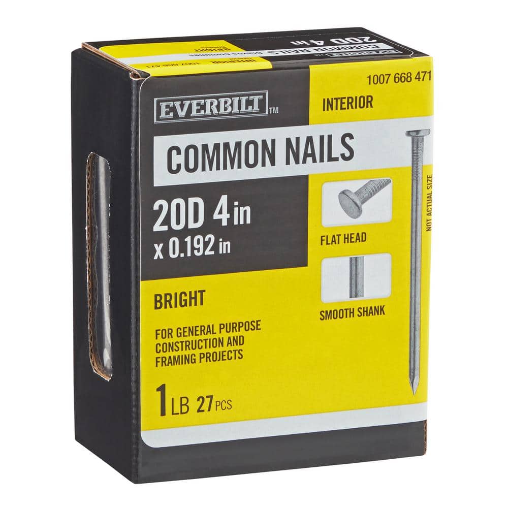 Everbilt 4 in. x 20D Bright Common Nails 1 lb. (27-Count) EB0053208 ...