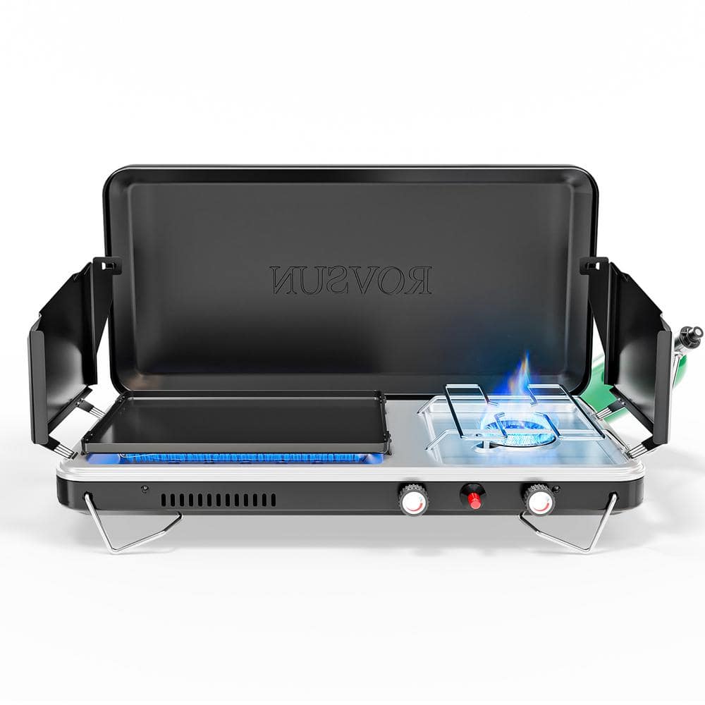 ROVSUN 2-in-1 Portable Camping Stove and Propane Grill with Enamel ...