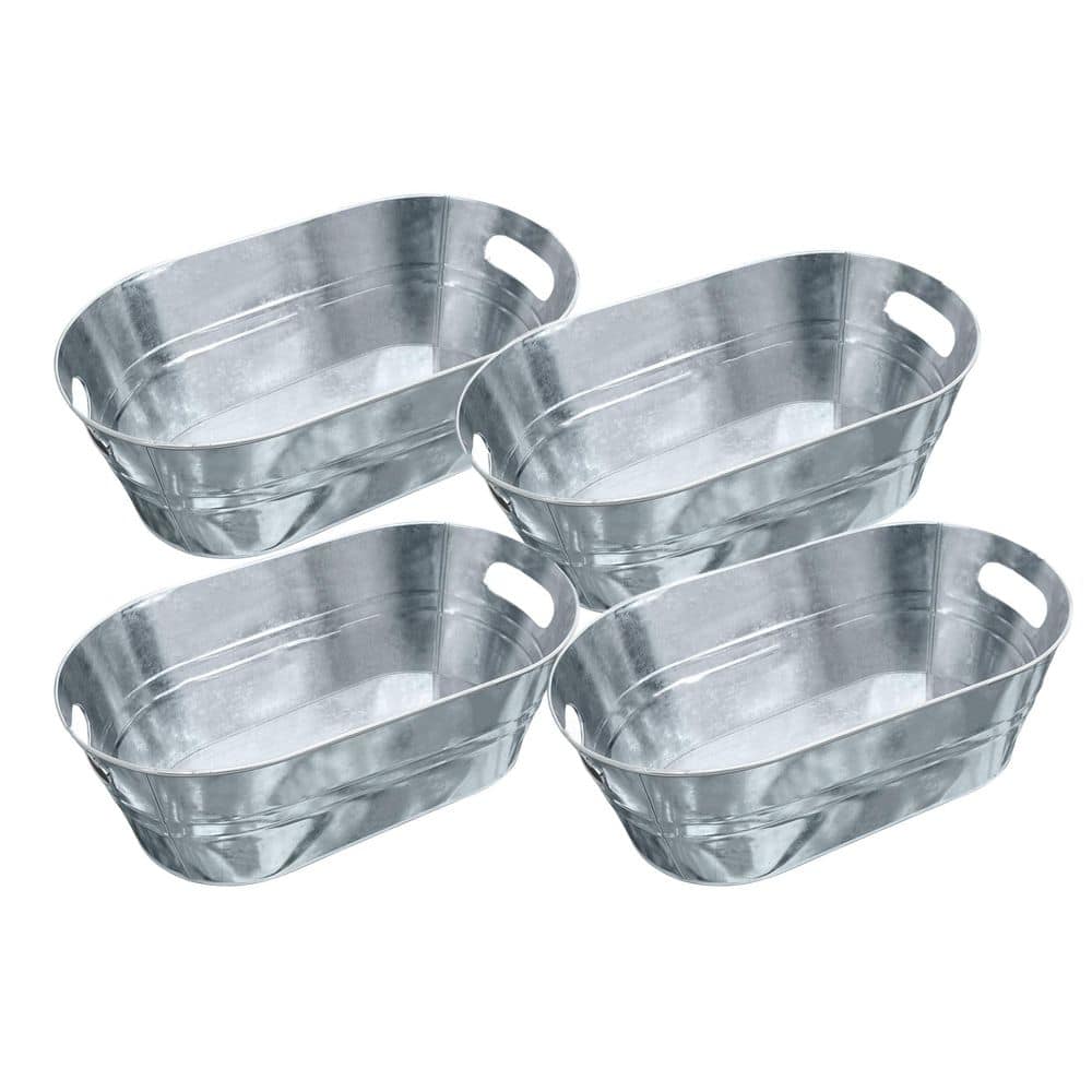 Numhew 16 qt. Silver Galvanized Ice Buckets with Built-in Carry Handle ...