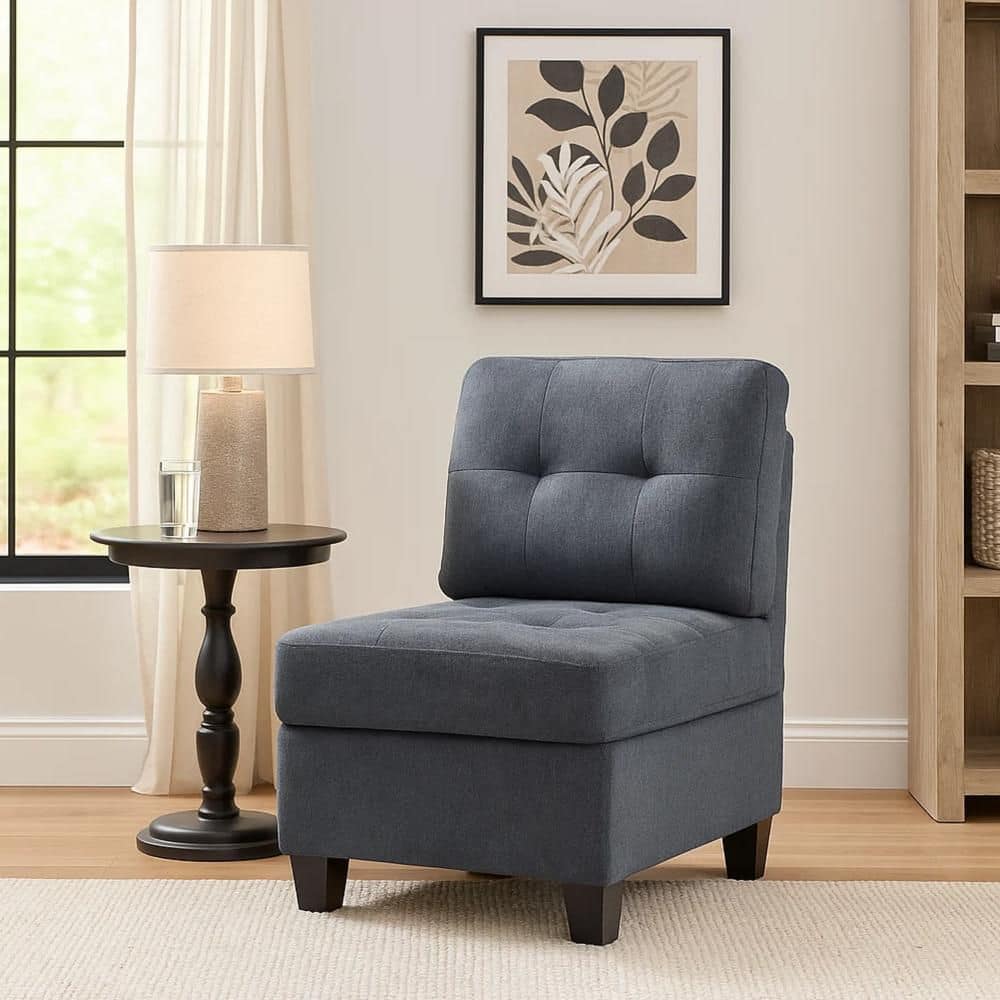 Benjara Seh 24.25 in. Armless Fabric Rectangle Sofa in. Gray and Black ...