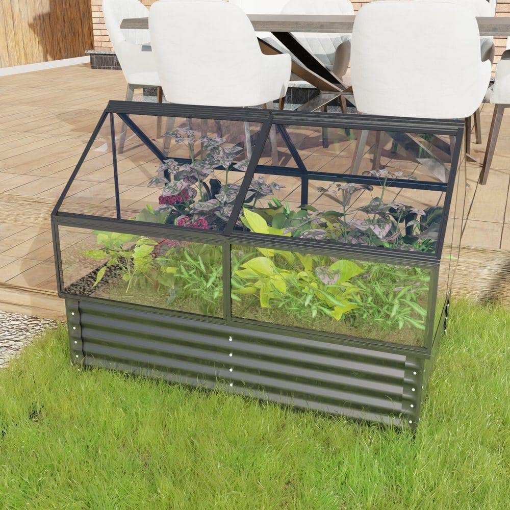 Black Metal Large Greenhouse and Raised Garden Bed for Outdoor Plant ...