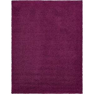 Unique Loom Solid Shag Eggplant Purple 7 ft. x 10 ft. Area Rug 3126257