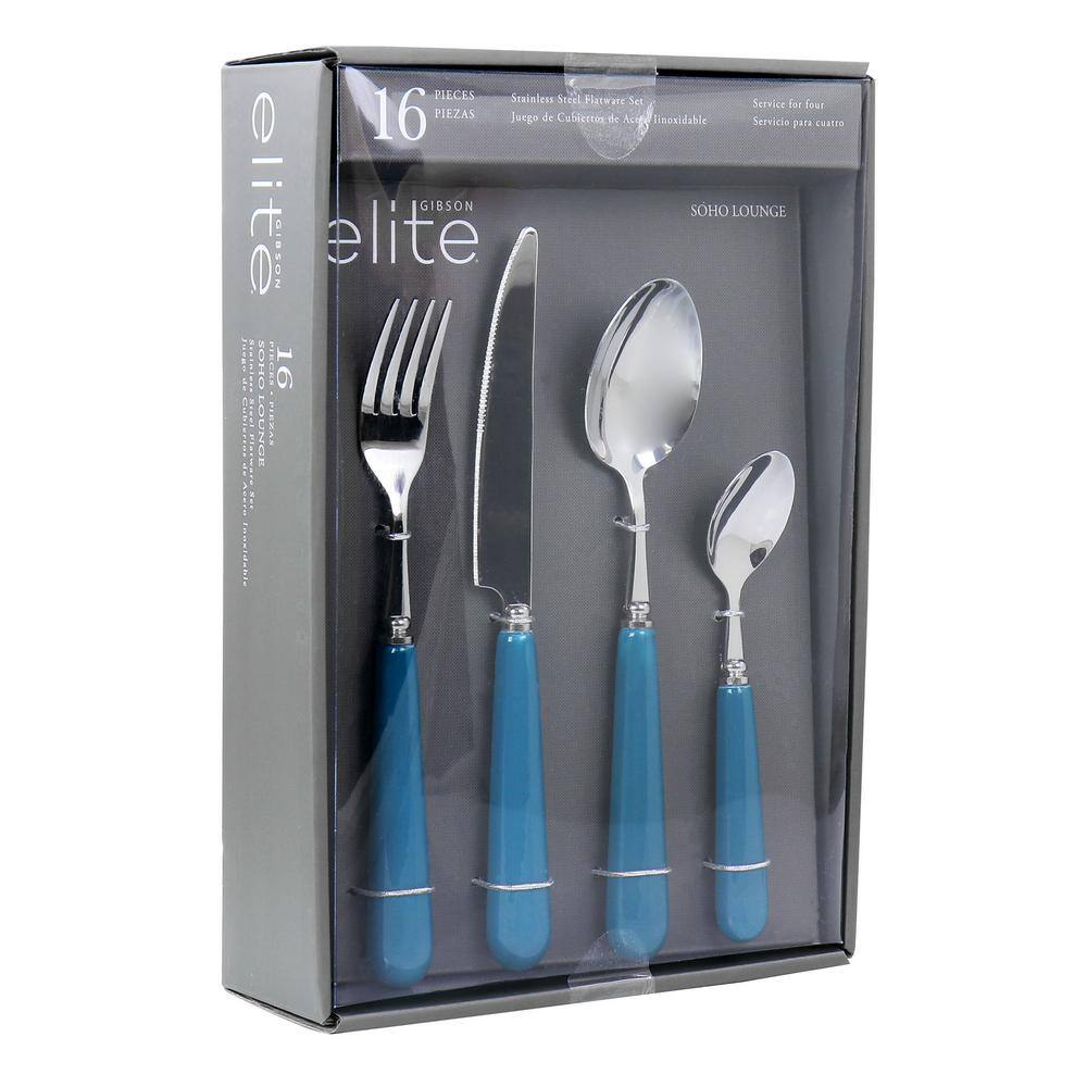 GIBSON elite 16-Piece Teal Stainless Steel Soho Lounge Flatware Set ...