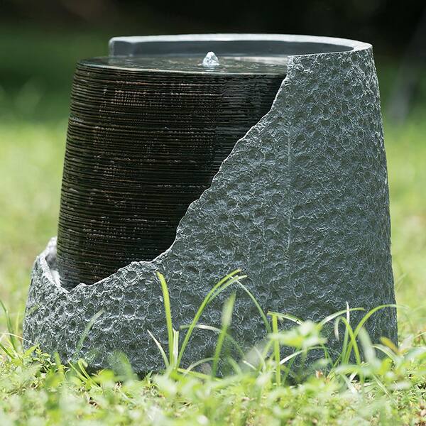 Coporesell 18 in. Gray Outdoor Polyresin Water Spitter Fountain with ...
