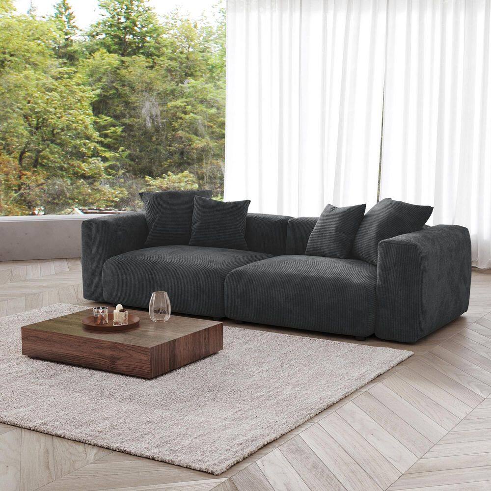 102.36 in. Square Arm Corduroy 2 Piece Apartment Sectional Sofa with ...